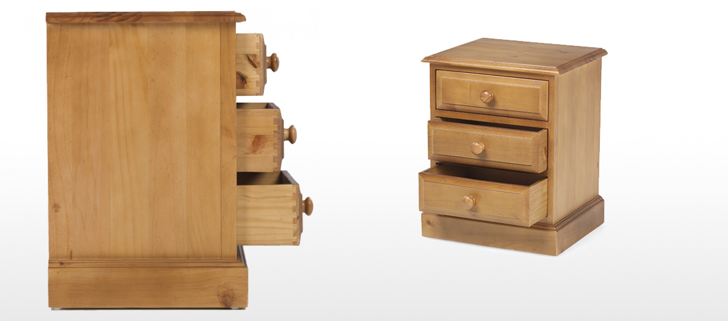 Essentials Pine 3 Drawer Bedside Cabinet | Quercus Living