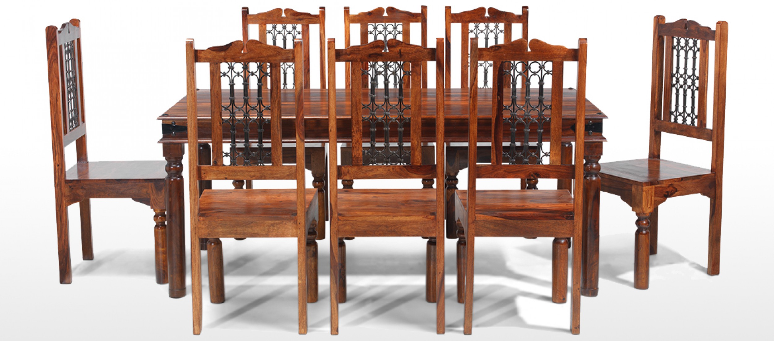 Jali Sheesham 200 cm Thakat Dining Table and 8 Chairs | Quercus Living